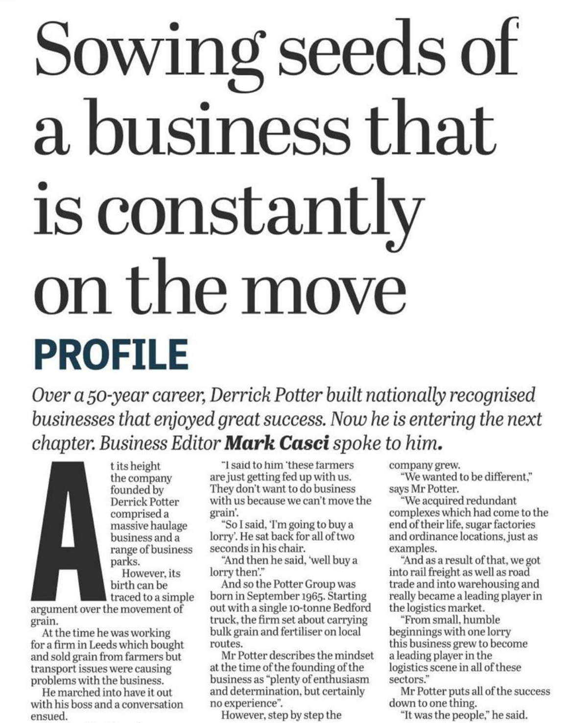 Great recognition for our executive chairman - Potter Space